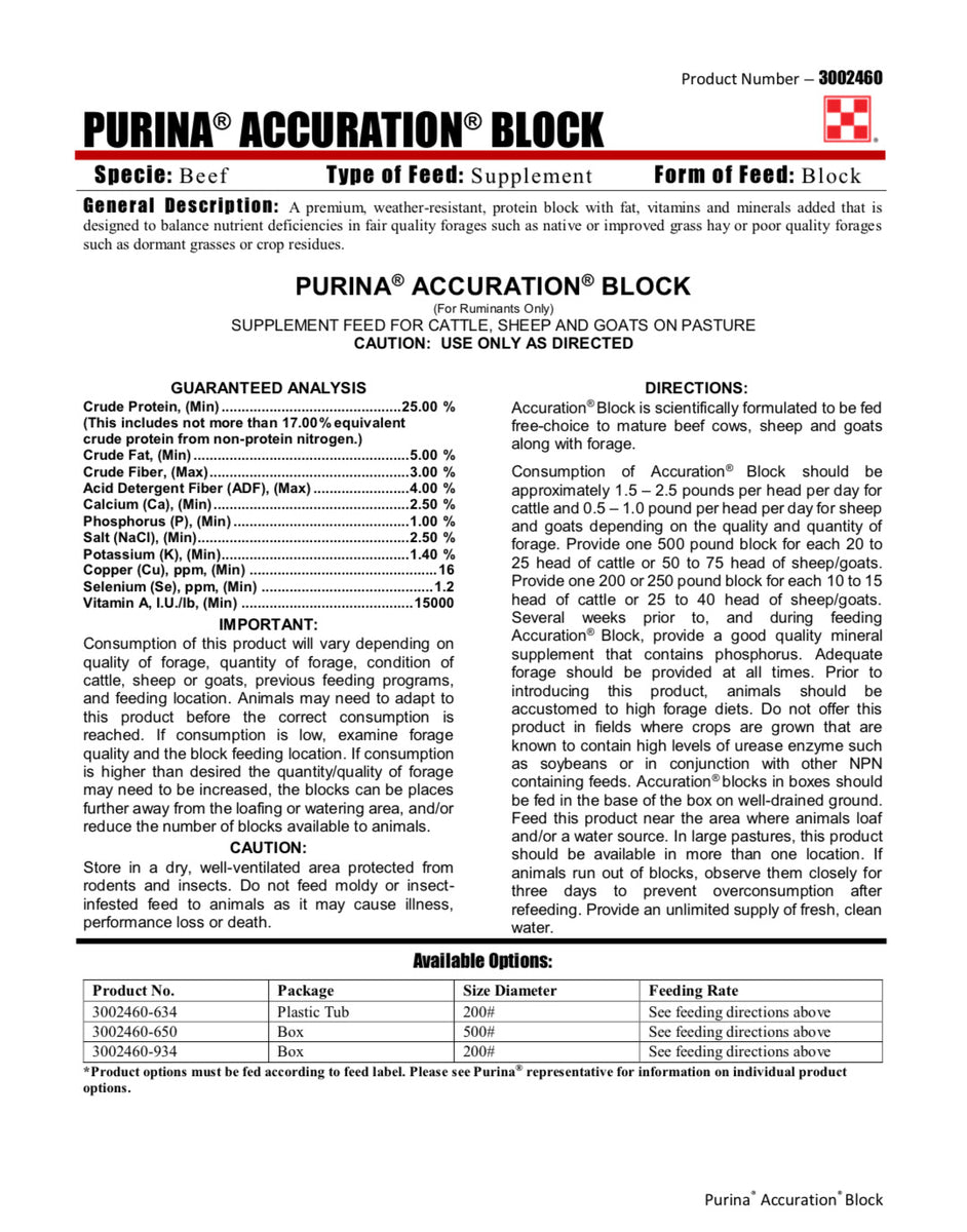 Purina Accuration Block 500lb – C&C Feed Store